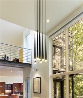 Long Drop Fluted ceiling suspension with 5 tapered shades. Black, White ...