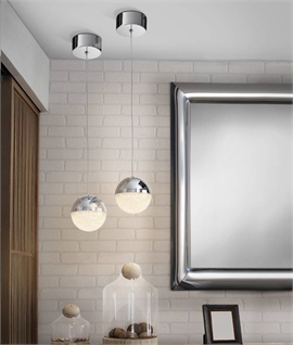 Schuller Sphere 27 or 14 LED Long Drop Glitter Ball Pendant - Chrome ...