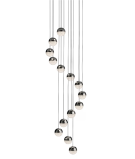 Schuller Sphere 27 LED Long Drop Glitter Ball Pendant - Chrome, Nickel ...