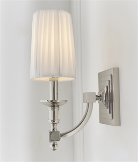Twin Arm Chrome Wall Light with Pleated White Shades