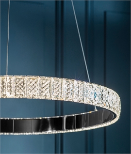 Large LED Double Ring Clear Crystal and Chrome Suspended Pendant