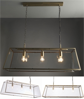 Open Frame Box Light Pendant with 3 Opal Globes - Brass & Black