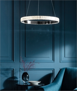 Large LED Double Ring Clear Crystal and Chrome Suspended Pendant