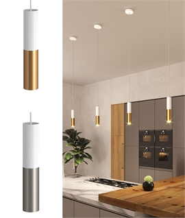 Slim Cylindrical Tube LED Pendant Light in White or Black - Dimmable