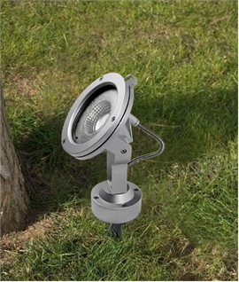 Black adjustable spike mounted path light uses LED lamps, looks great