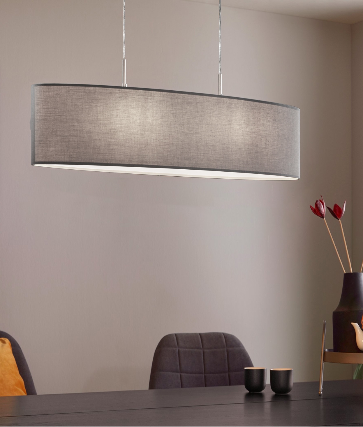 Contemporary Stylish Wide Oval Fabric Shade Light Pendant - Twin Drop ...