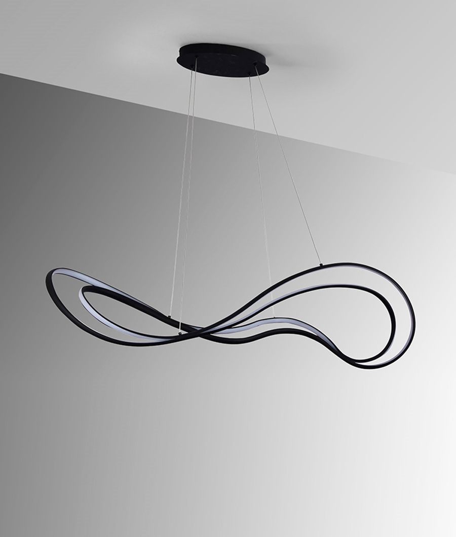 Extra Wide Black LED Double Curved Suspended Pendant