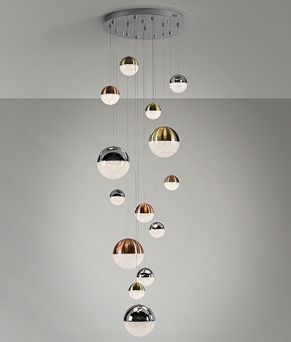 Schuller Sphere 27 or 14 LED Long Drop Glitter Ball Pendant - Chrome ...