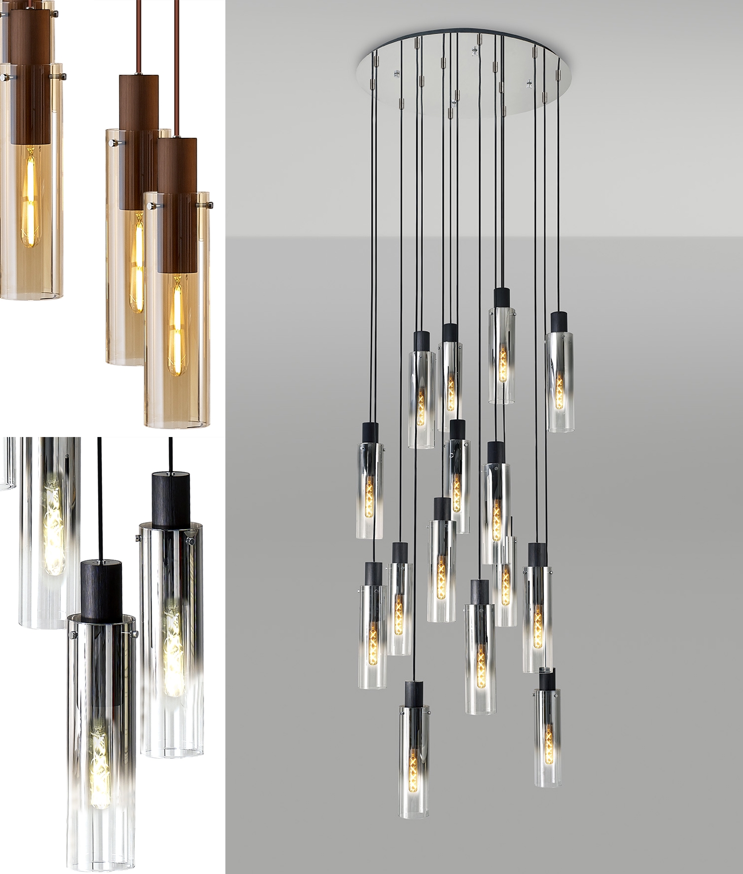 15 Lamp Long Drop Cluster Pendant - 2 Finishes