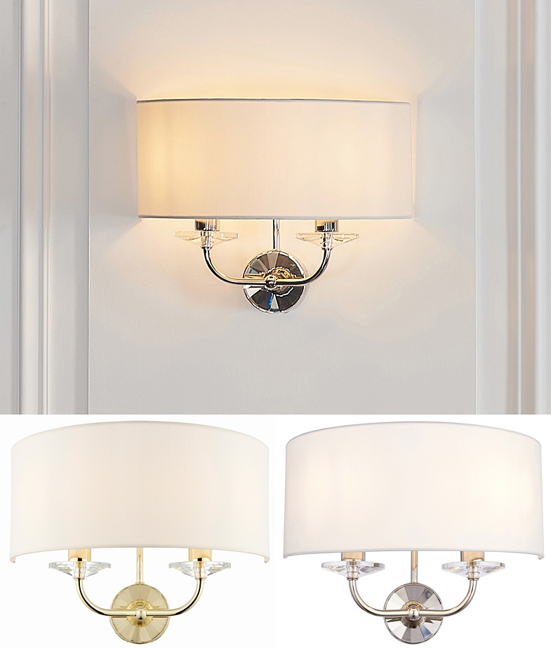 Crystal Detail Double Lamp Oval Half-Shade Wall Light - Low Profile