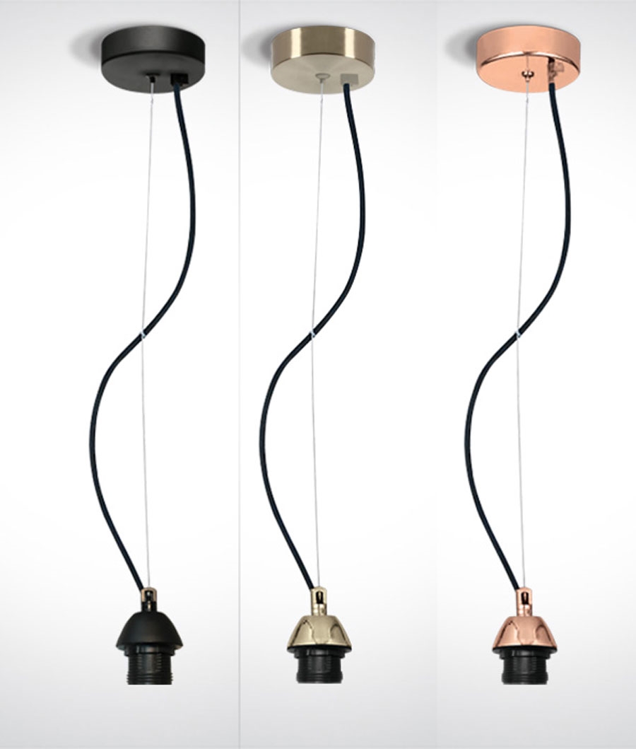 2 Metre Lamp Holder Flex in Black, White Brass or Copper