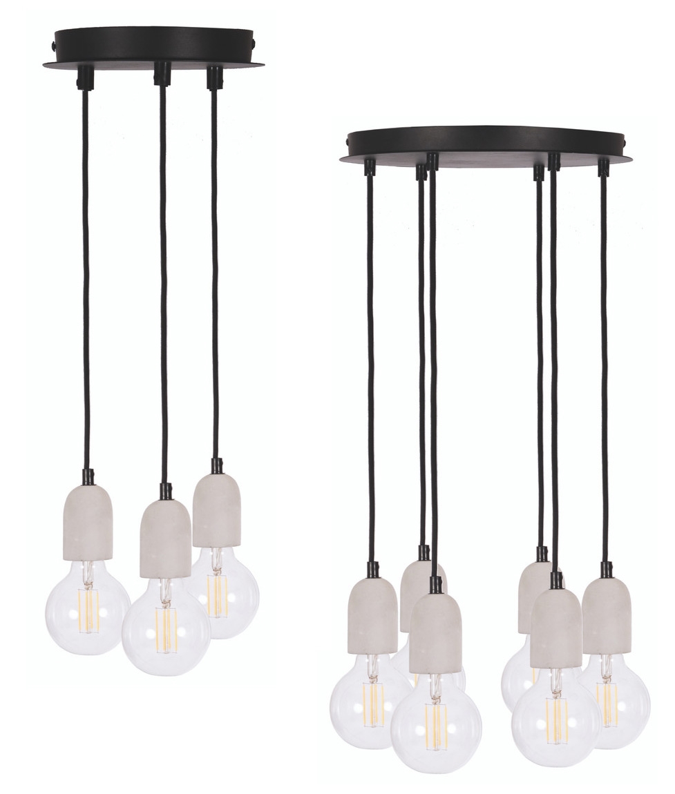 Concrete Bare Bulb Multi Lamp Ceiling Light - 3 or 6 Lamp