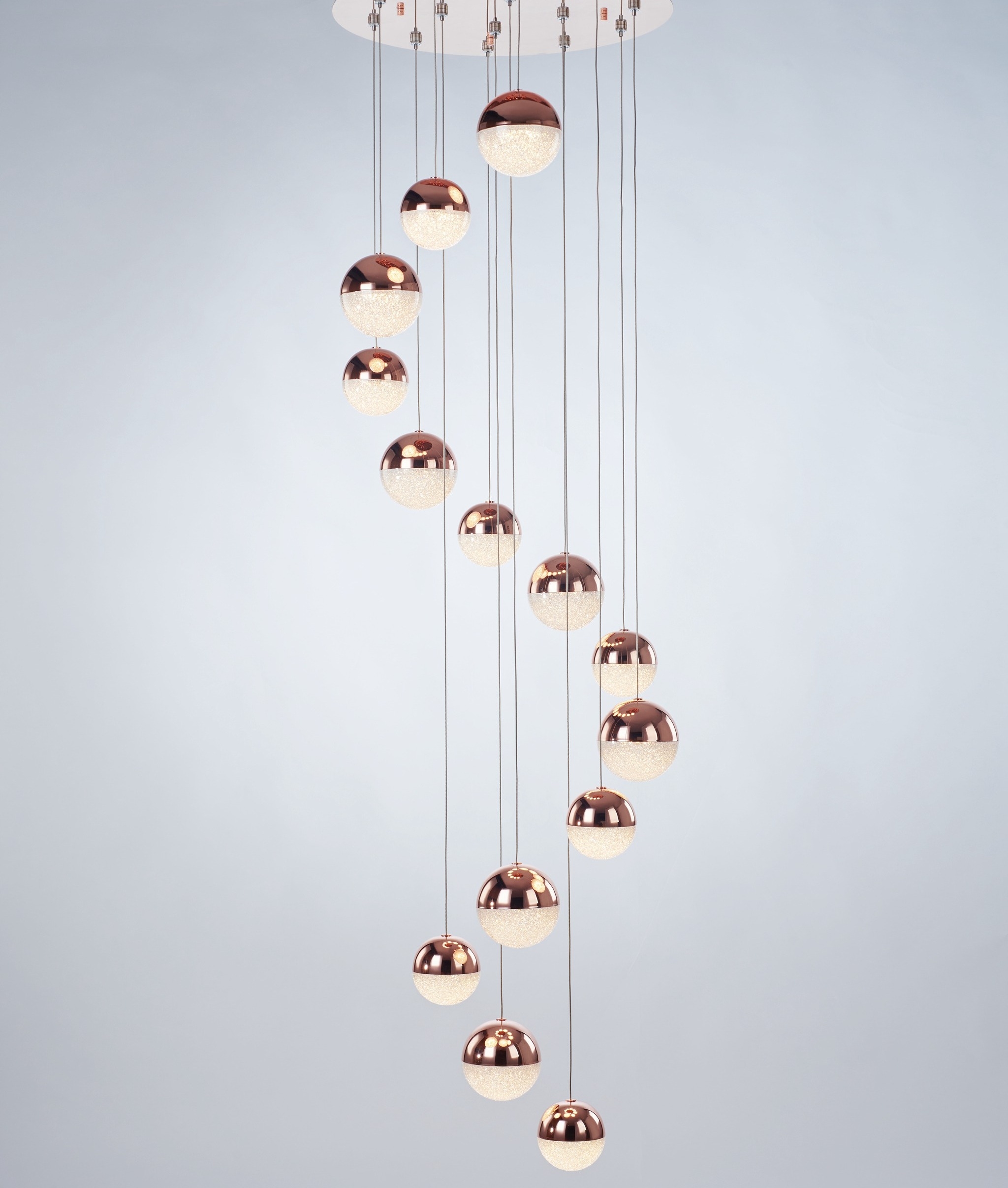14 LED Chrome or Copper Glitter Ball Pendant - 3 Metre