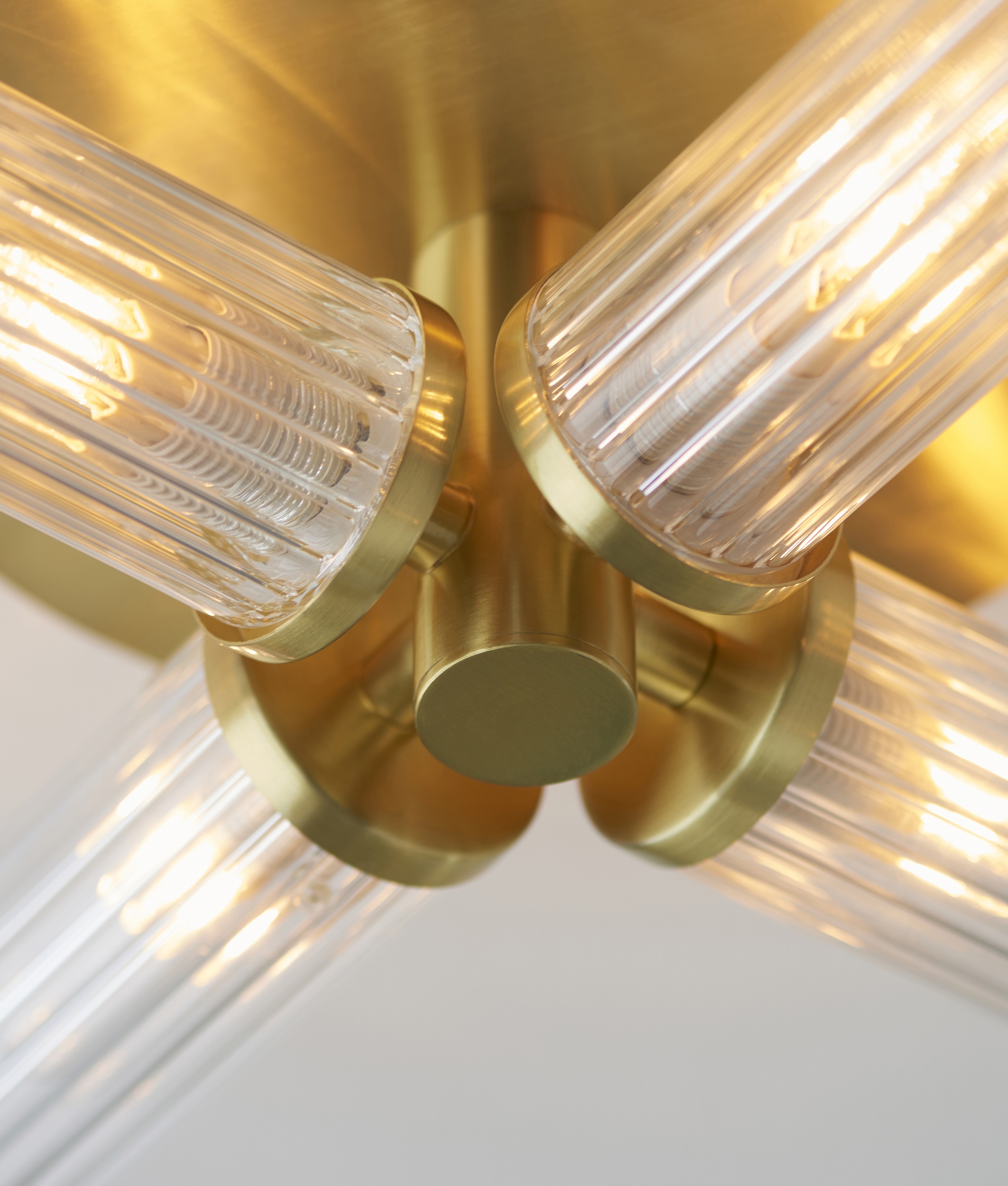 IP44 Art Deco Bathroom 4-Lamp Ceiling Light - Satin Brass & Ribbed ...