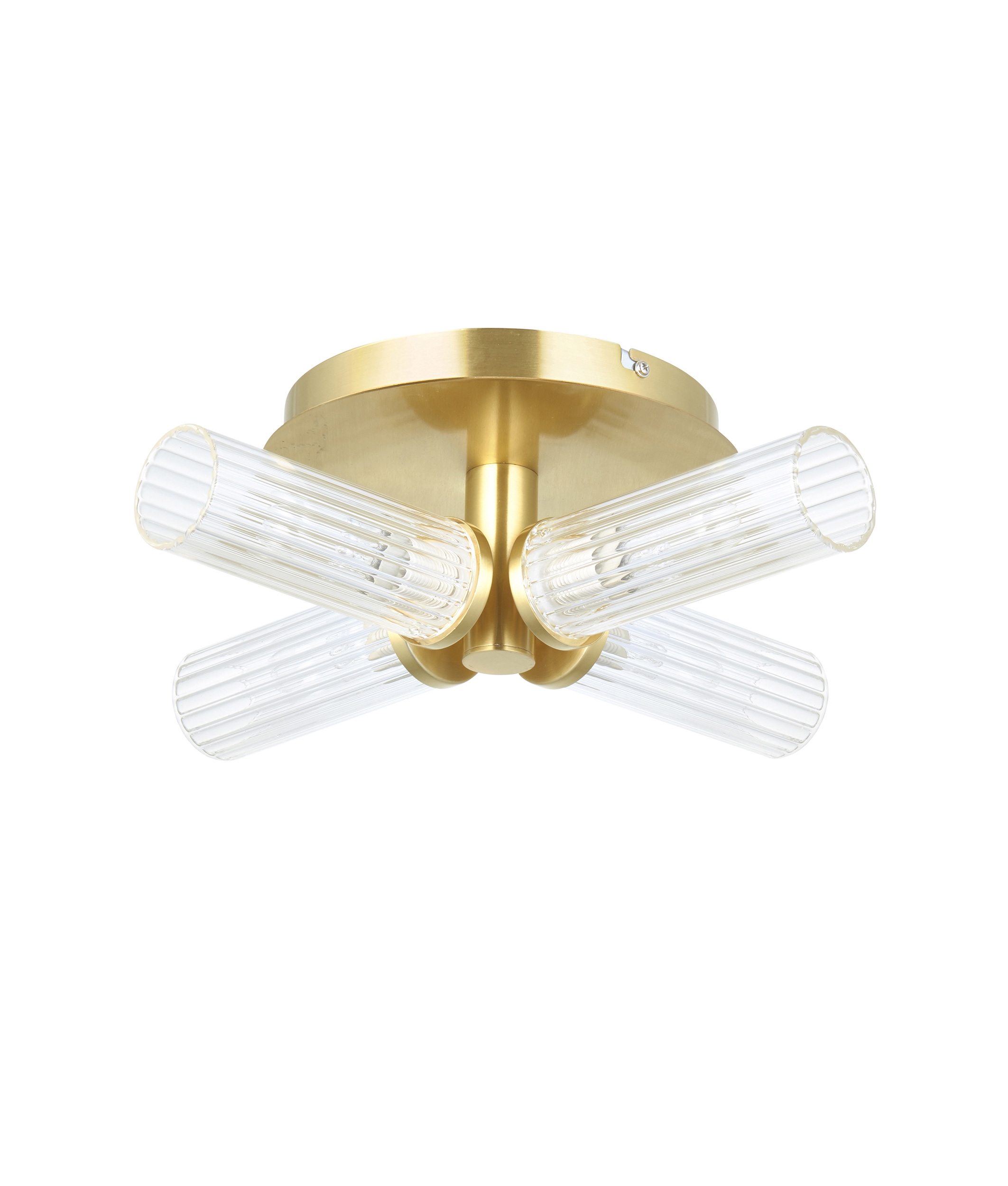 IP44 Art Deco Bathroom 4-Lamp Ceiling Light - Satin Brass & Ribbed ...