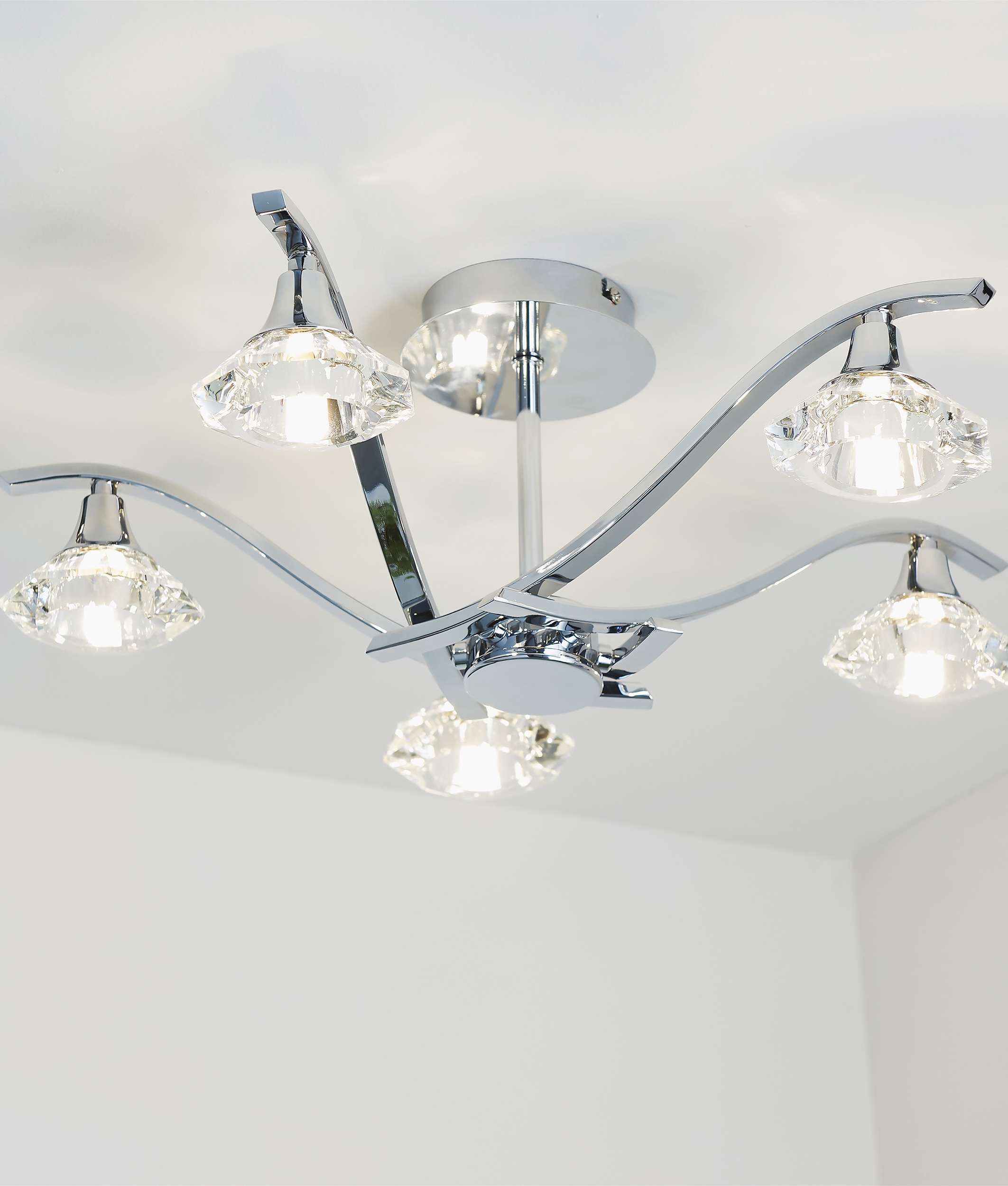 Chrome and Crystal Flat to the Ceiling Light 3 or 5 Arm