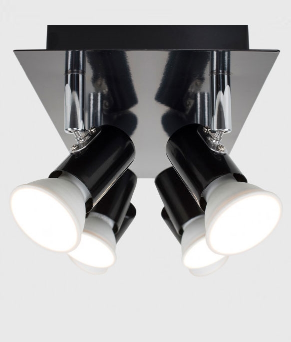 Fully Adjustable Rectangular Ceiling Plate with 6 Spots - Glossy Black ...