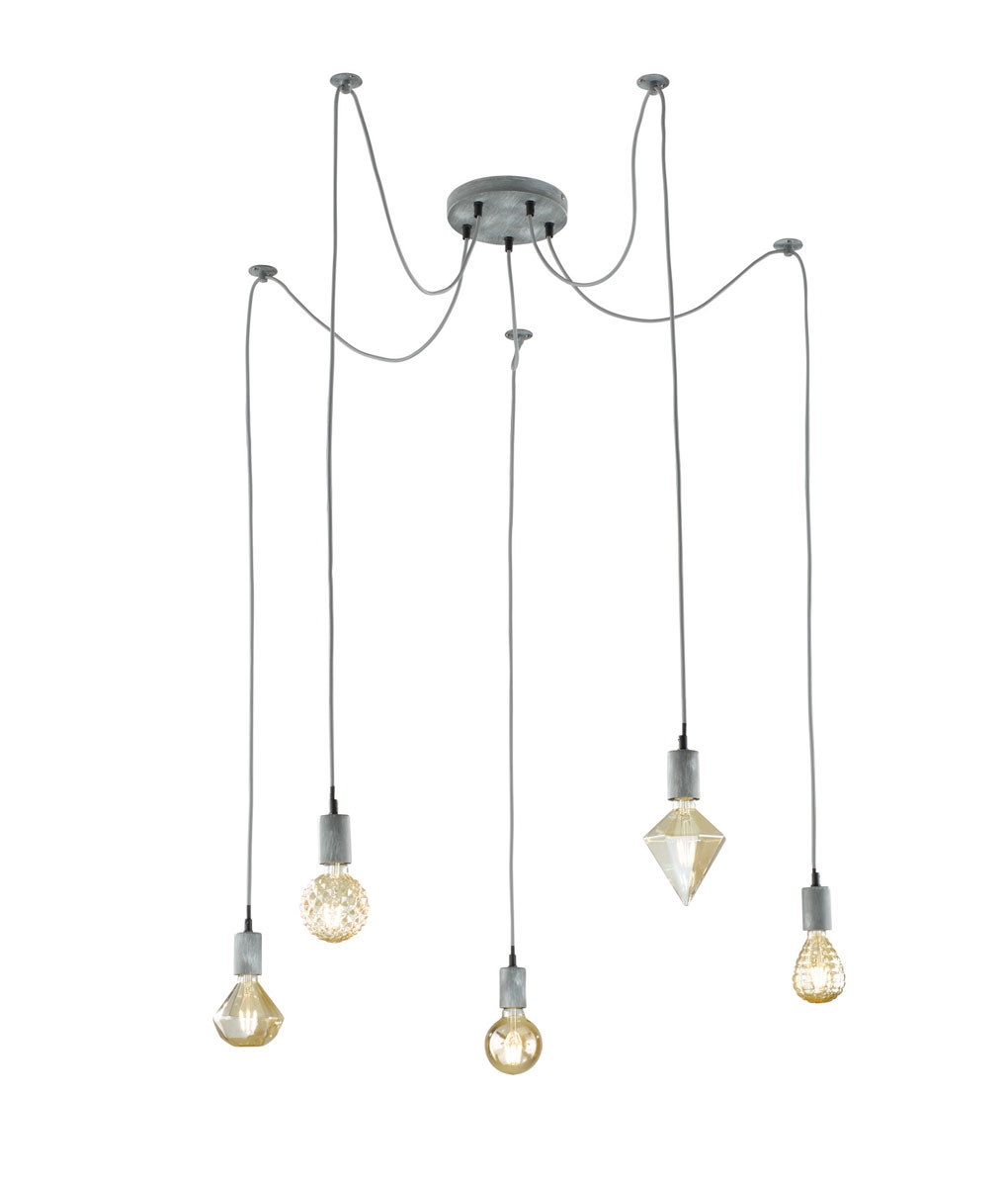 Budget Minimalist Bare Bulb Spider Pendant with 5 Lamps - Hand-painted ...