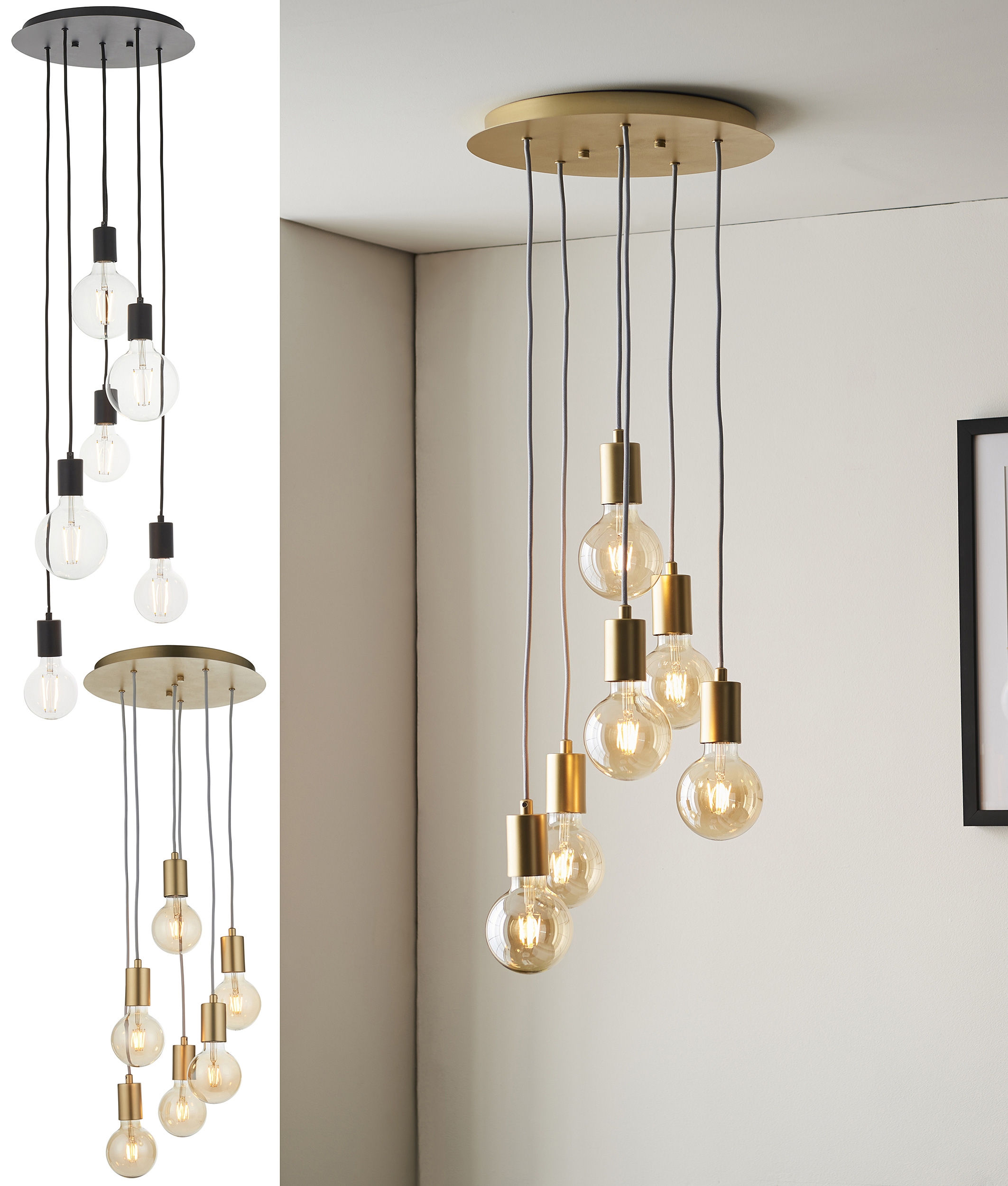 Vintage Industrial Bare Lamp 6 Light Cluster Pendant for Decorative Lamps