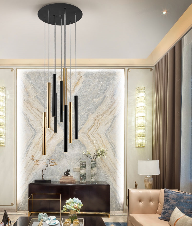 LED Tubular 9 Light Pendant - Slim Tubes