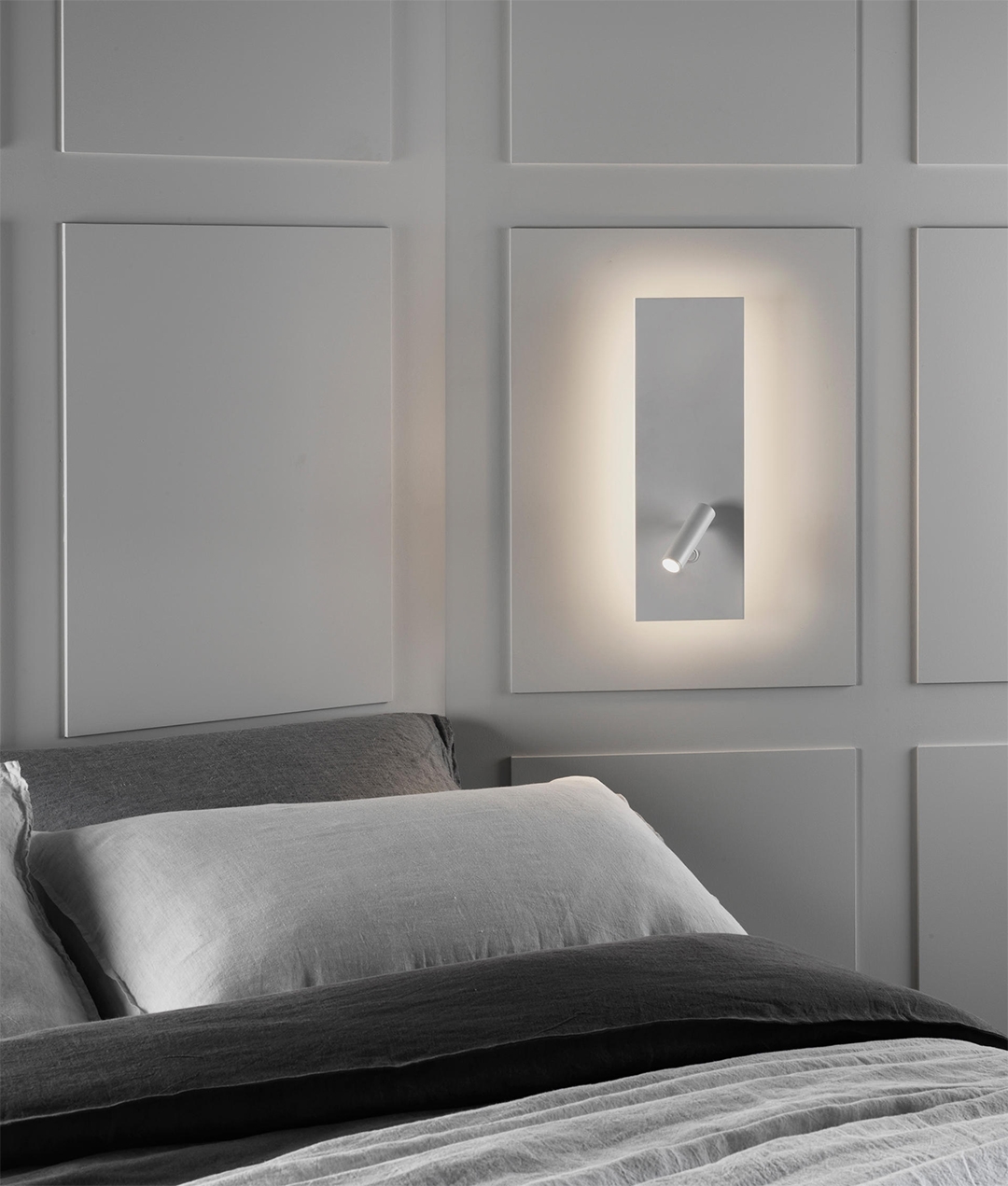 White LED Backlit Rectangular Bedside Wall Light with Adustable Reading ...