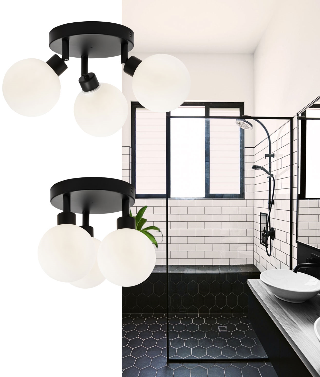 Black ceiling light fixtures for monochrome bathrooms - Diffused light ...