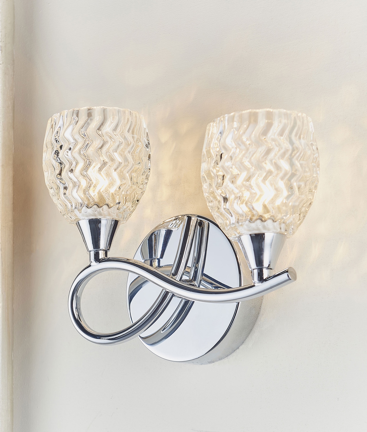 Bracket Wall Light with Twin Glass Shades - Brass or Chrome Finish and ...