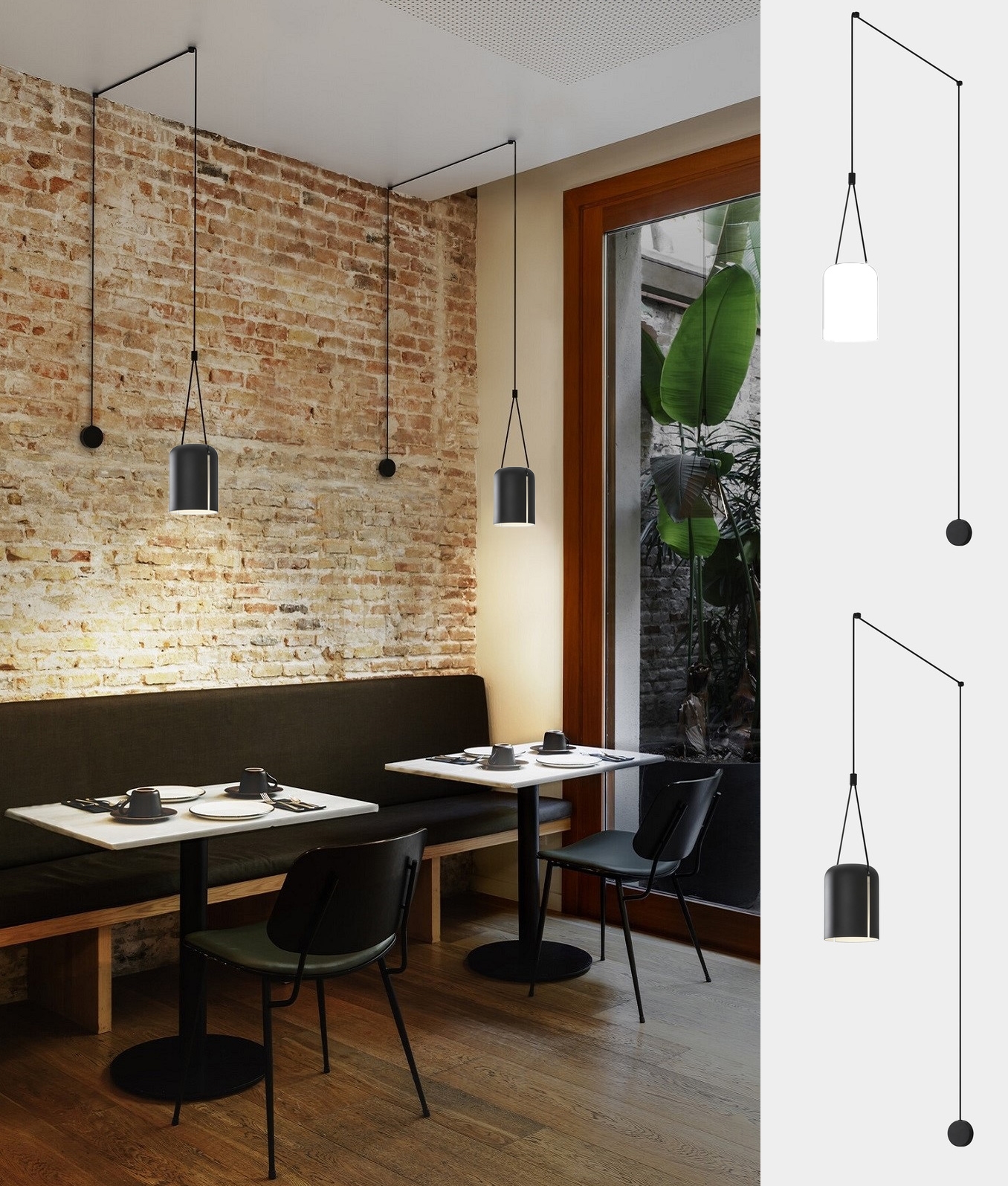 Hanging Wall Pendant Light in Black or White