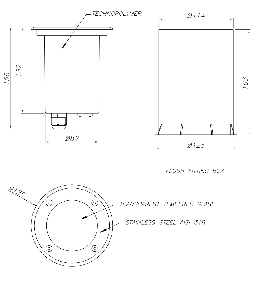 Robust 316 Stainless Steel Buried Exterior Ground Uplight - Round or Square