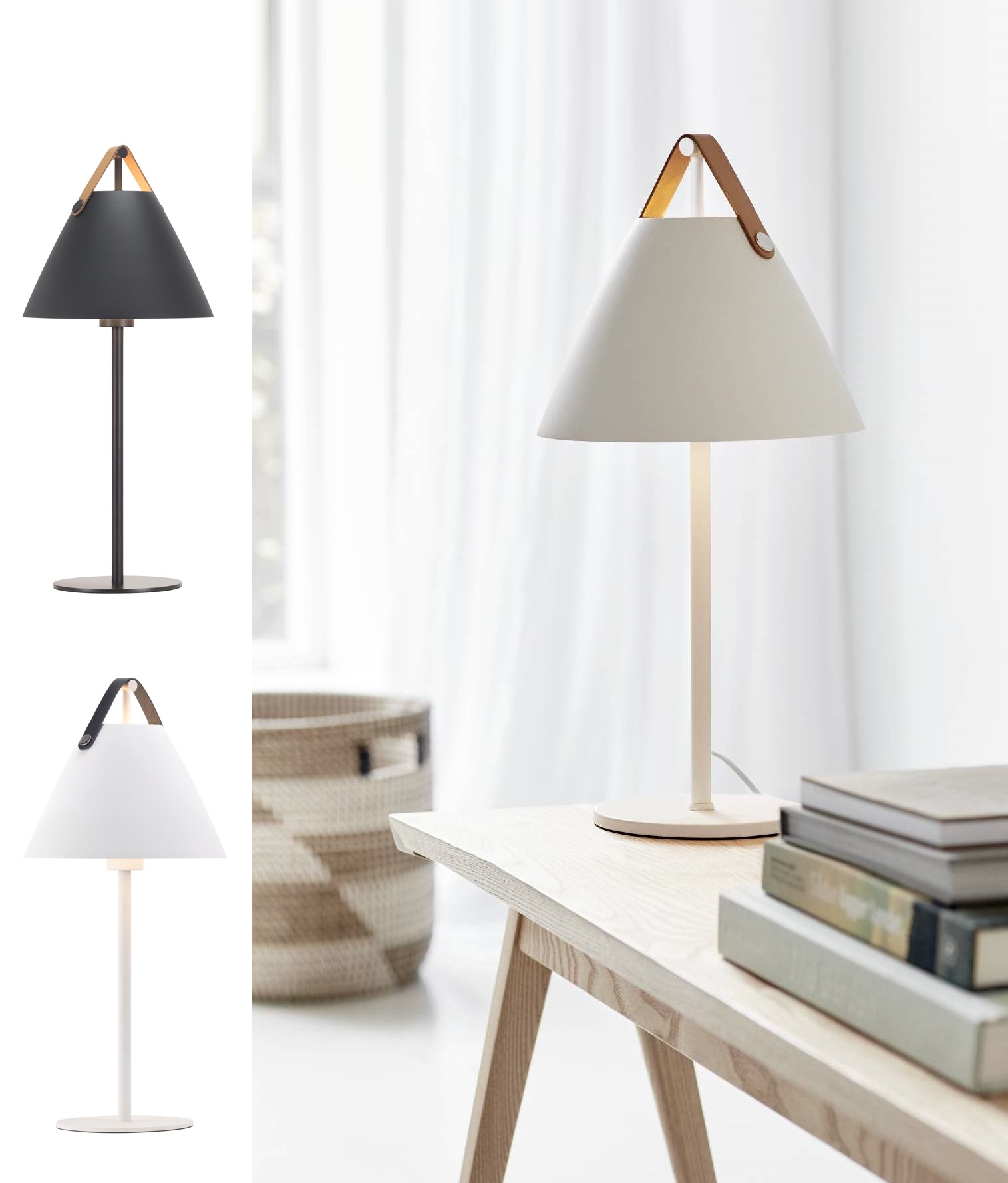 Contemporary Metal Table Lamp with 2 Leather Straps