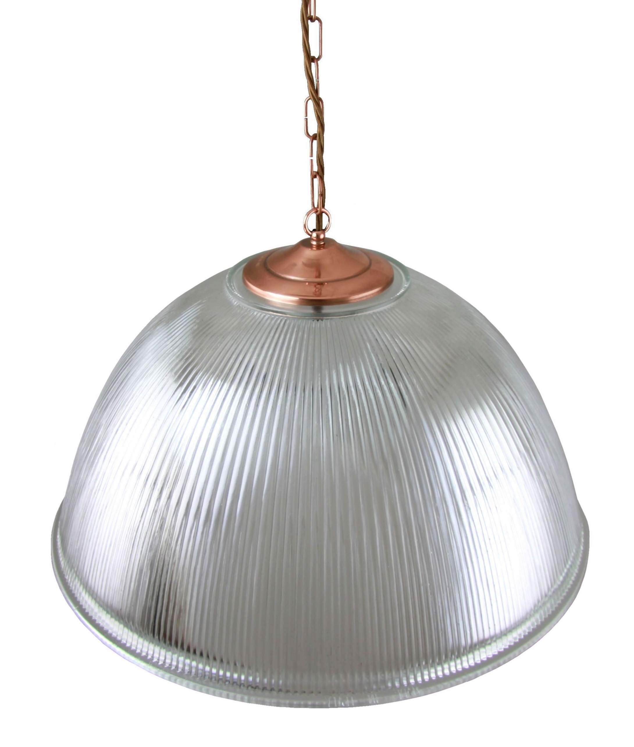 Dome Ribbed Glass Pendant with Copper detailing in two styles