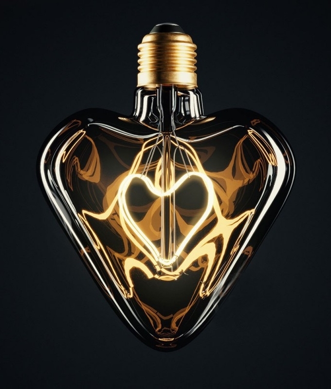 Heart Shape Light Bulb - E27 LED Filament - Red or Smoky Grey