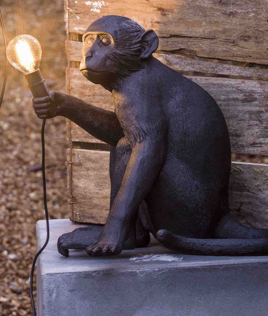 Exterior Seletti Sitting Black Monkey Table Light with LED Lamp