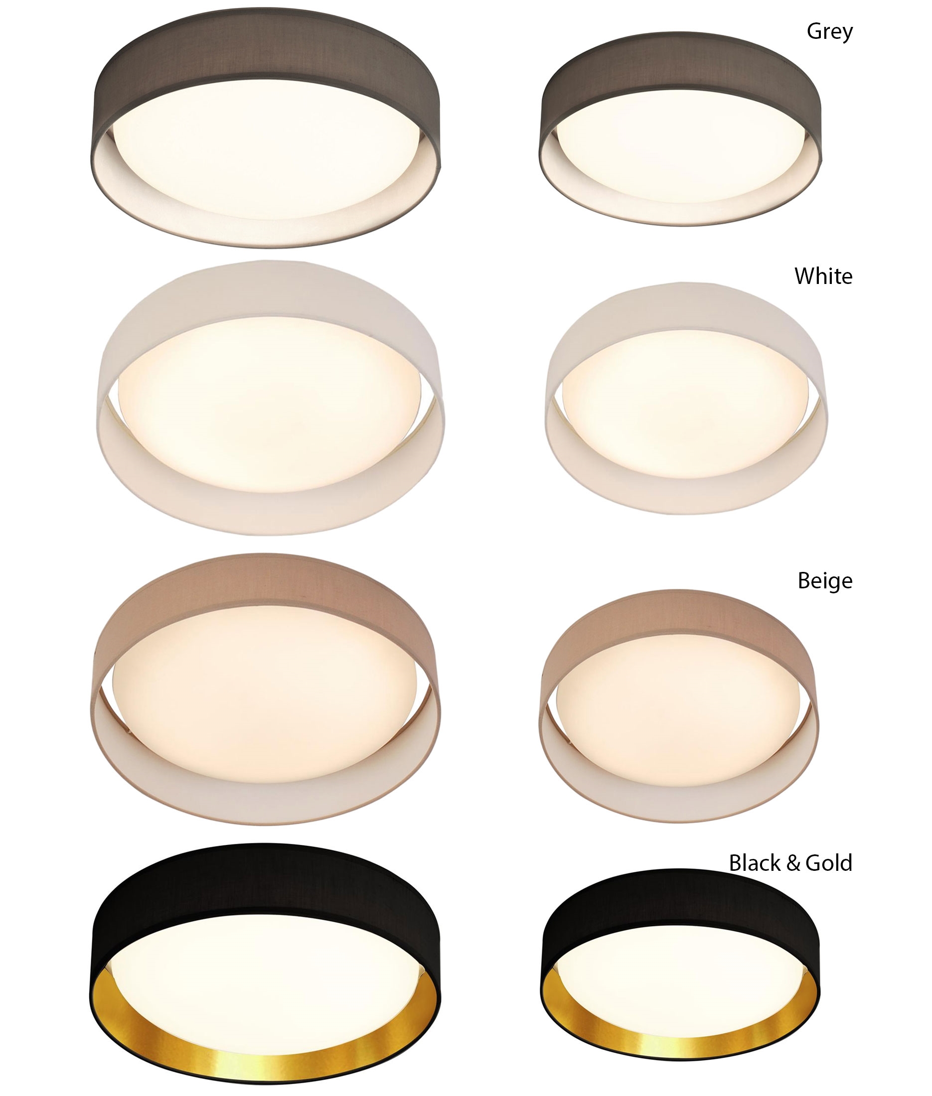LED Flush Round Ceiling Light with Domed Diffuser - 5 Fabric Options
