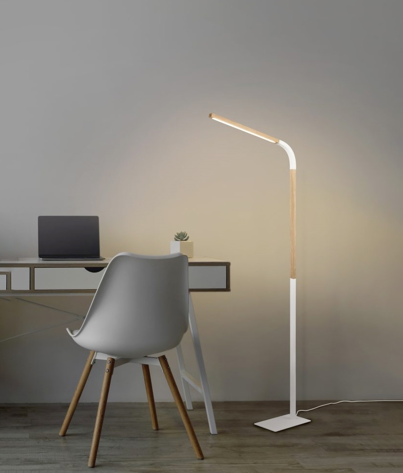 Modern adjustable LED free-standing floor reading lamp with dimming options