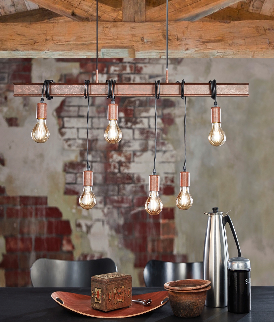 Wide Suspended Steel Beam Girder RSJ Trapeze Light Bar with Six Lamps ...