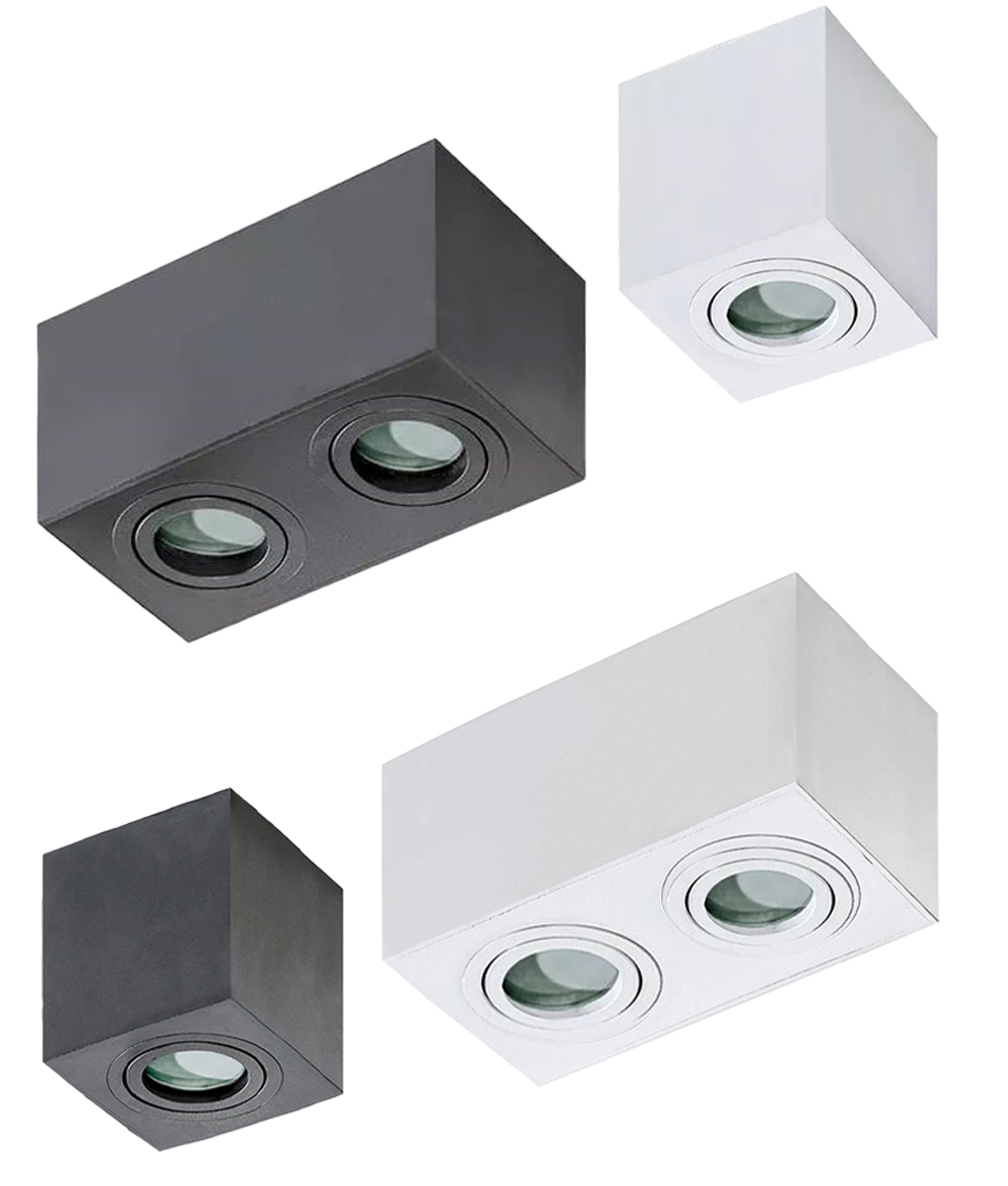 Square Surface Mounted Downlight IP44 - Two Sizes - Black or White