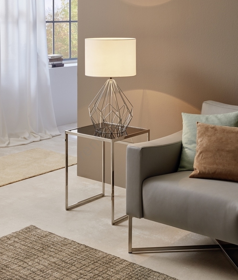 Geometric Wire-Frame Sofa Table Lamp with a Fabric Shade