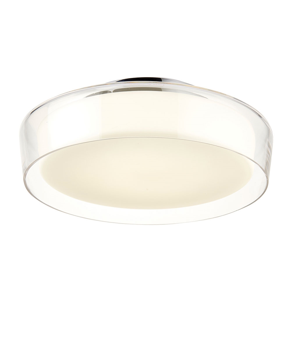 Flush Chrome & Opal Glass Ceiling Light for Bathroom Use - IP44 Rated