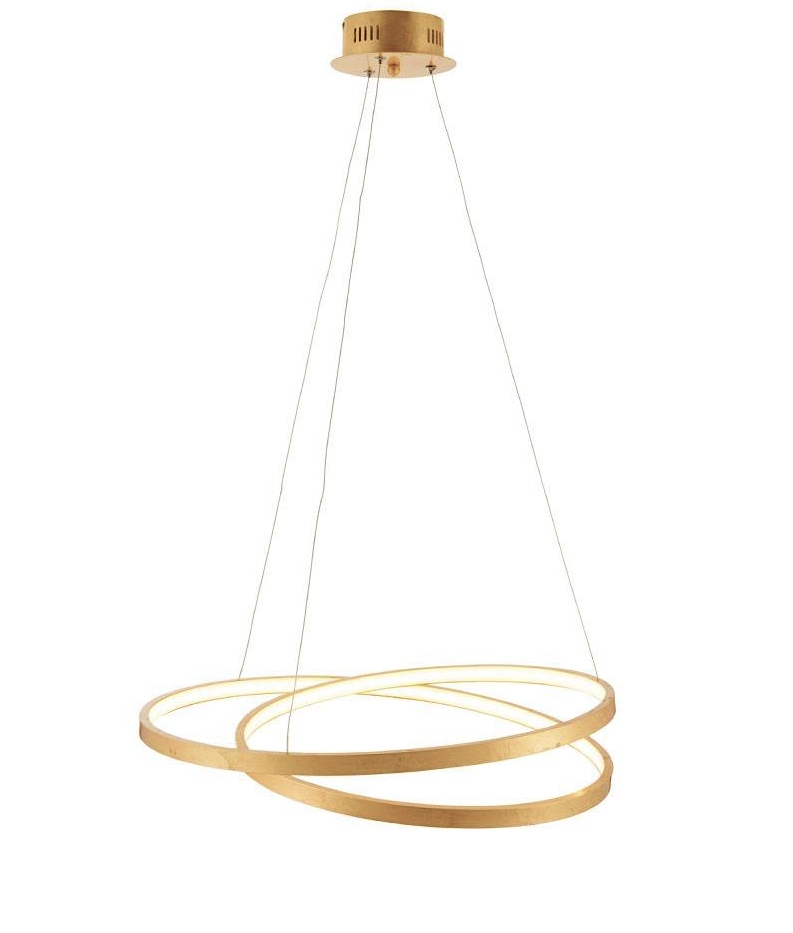 Interlocking Suspended Rings of Light - Gold Leaf Double Ring LED Pendant