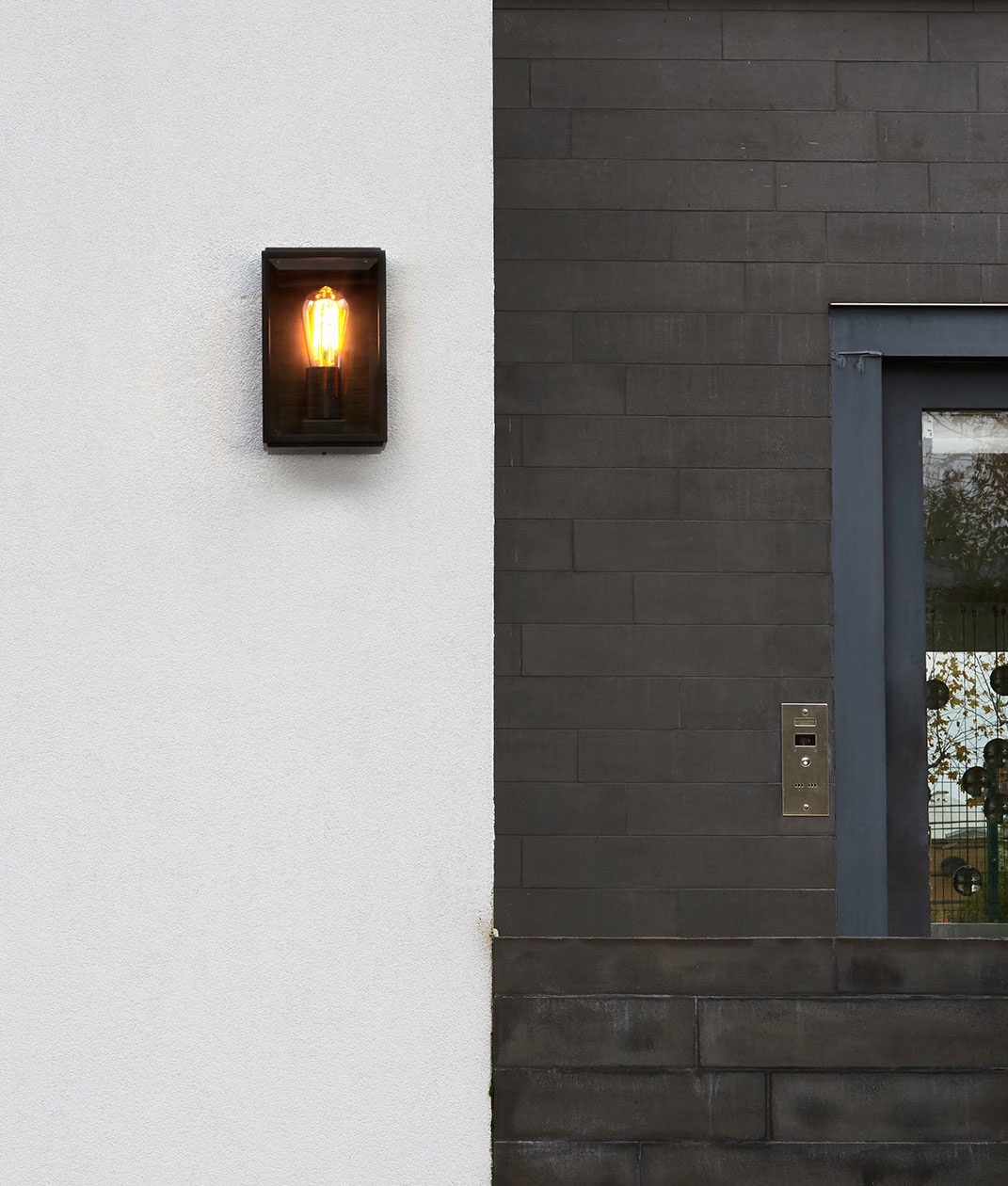 Exterior Wall Mounted Rectangular Lantern. Clear Glass, in black and ...