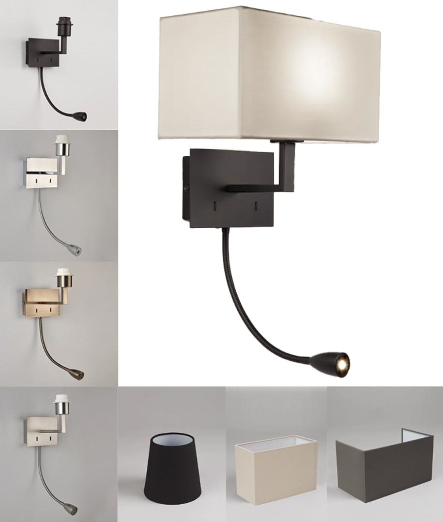 Bedside Wall Light with Dual Switching and LED Reading Light - 4 Options