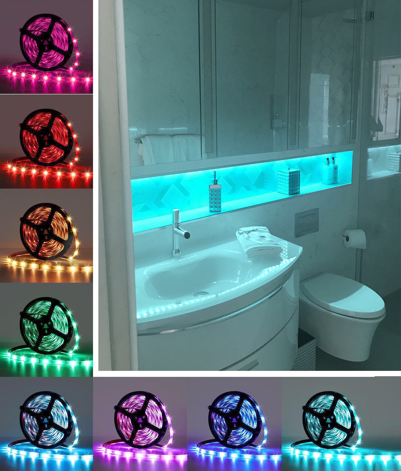 5000mm Colour Changing Bathroom IP44 White LED Tape - Controlled by a ...