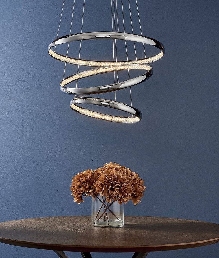 Clear Crystal 3 Ring LED Pendant in Chrome