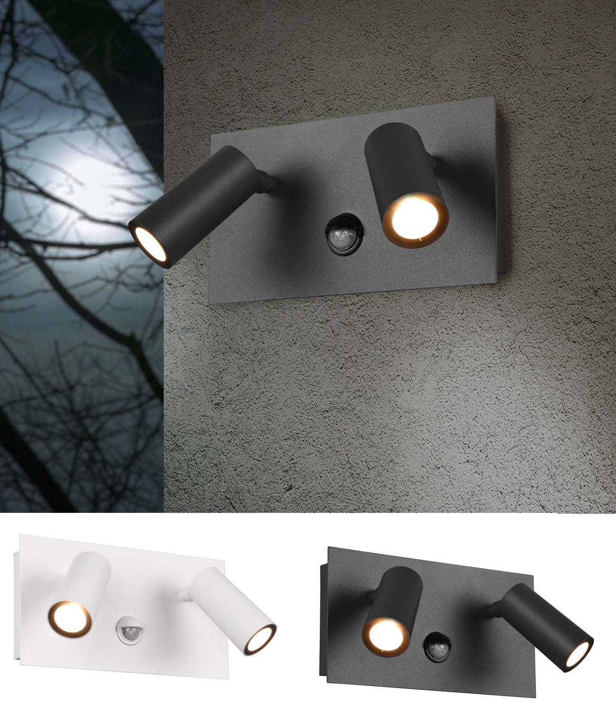 PIR LED Adjustable Double Spot Wall Light for Exterior Installation