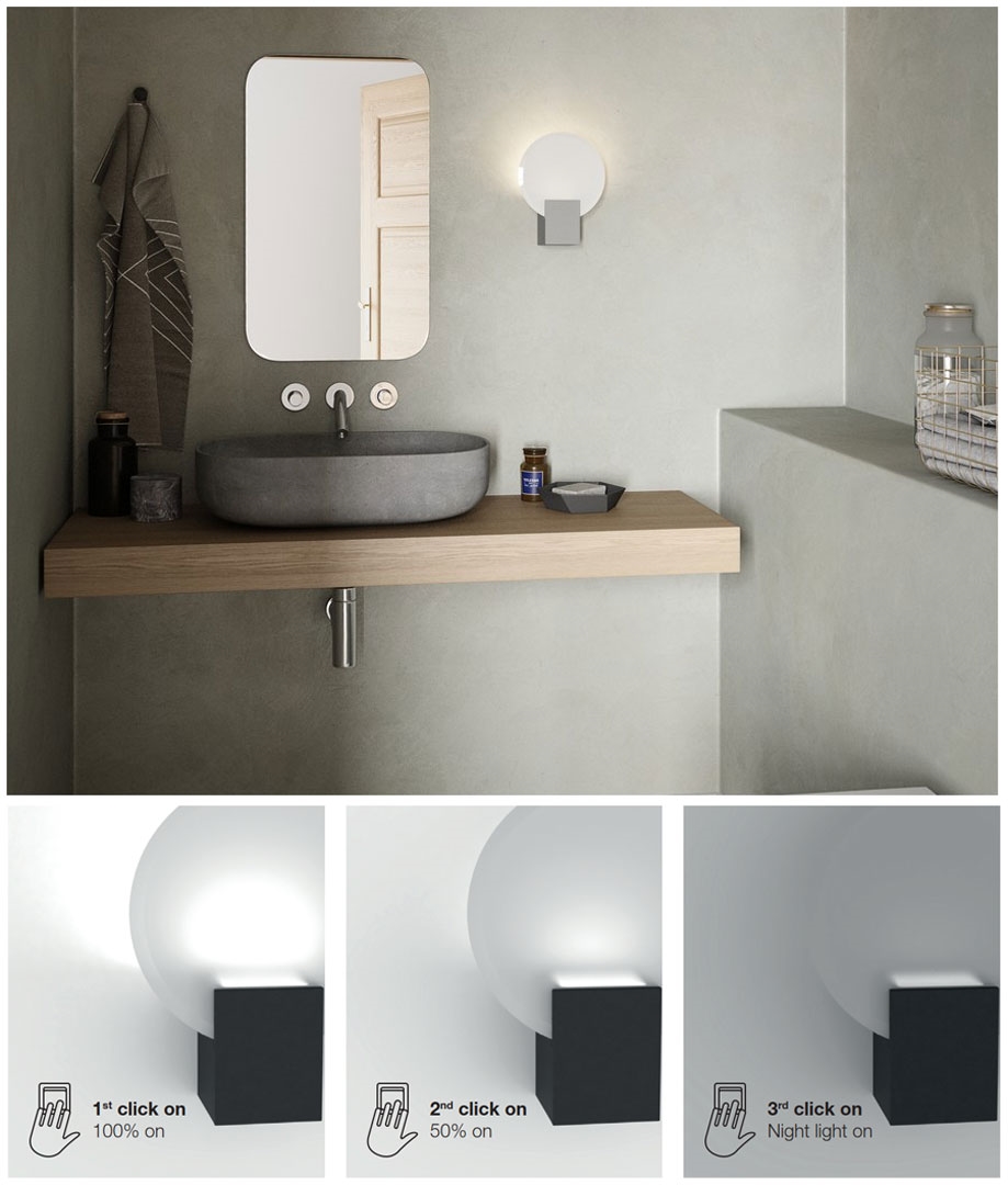 Back-Lit Glass LED Wall Light Safe Bathrooms & Dimmable via Wall Switch