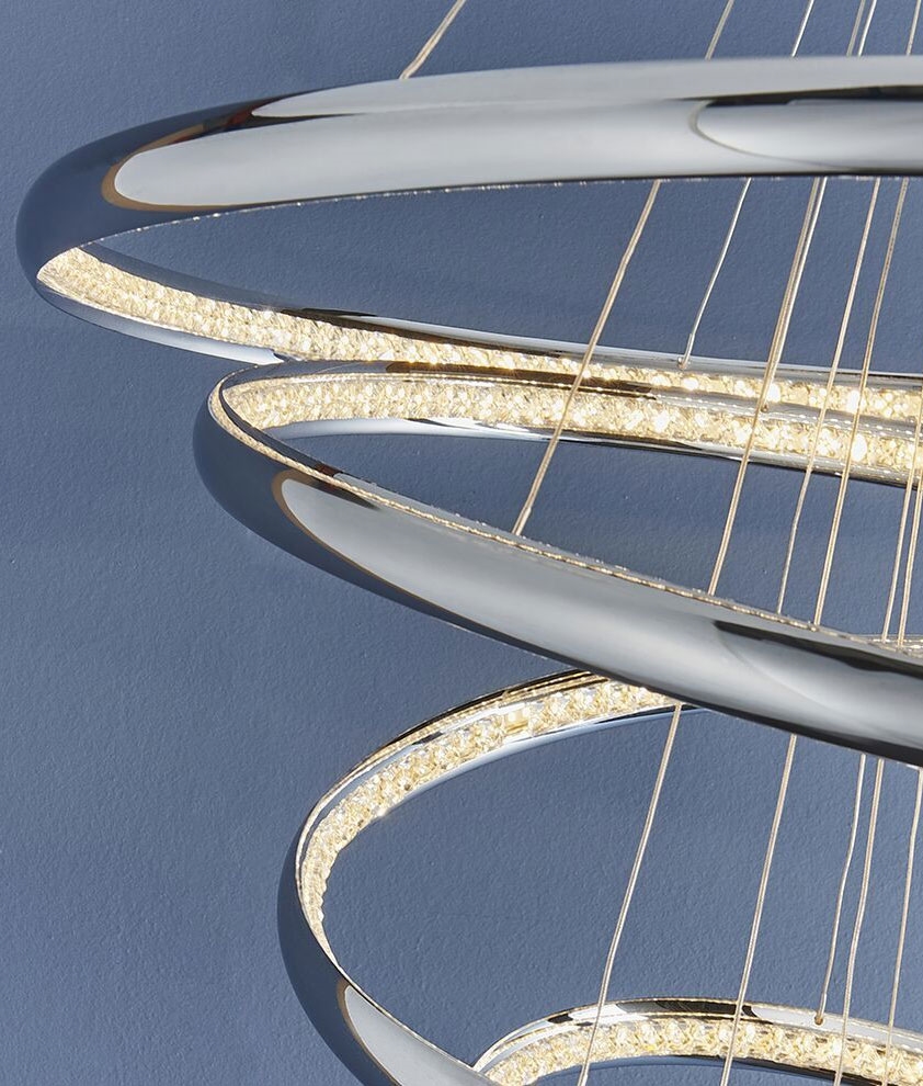 Clear Crystal and Chrome Finish LED 5 Ring Pendant