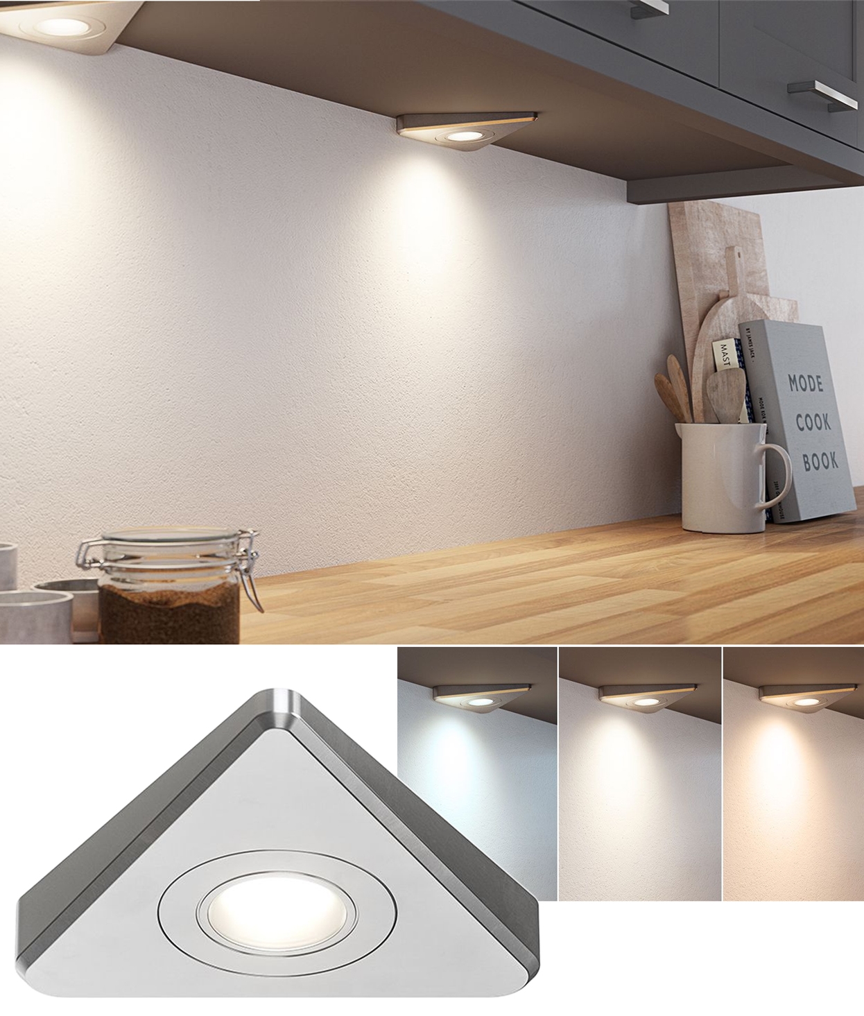 Triangular LED Undercabinet Lights - Low-Profile Design Fixed or CCT White