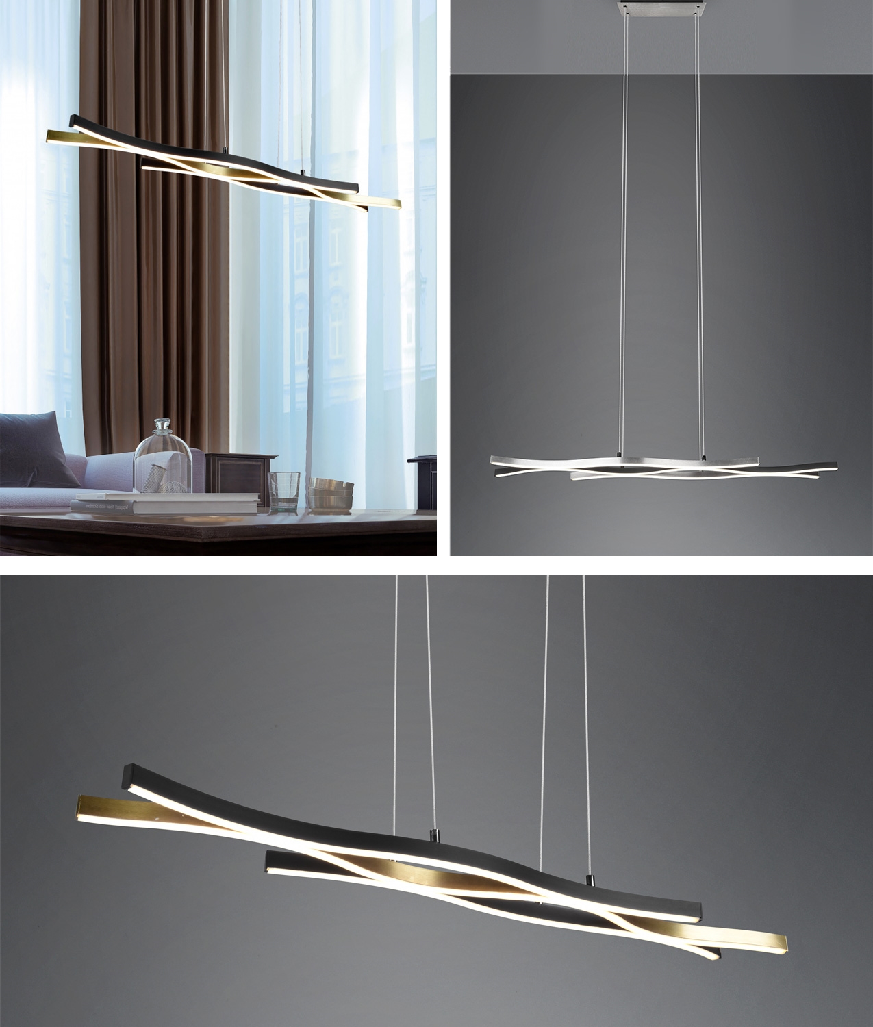 Curved Flowing Light Pendant Wire Suspended LED Long - Black with ...