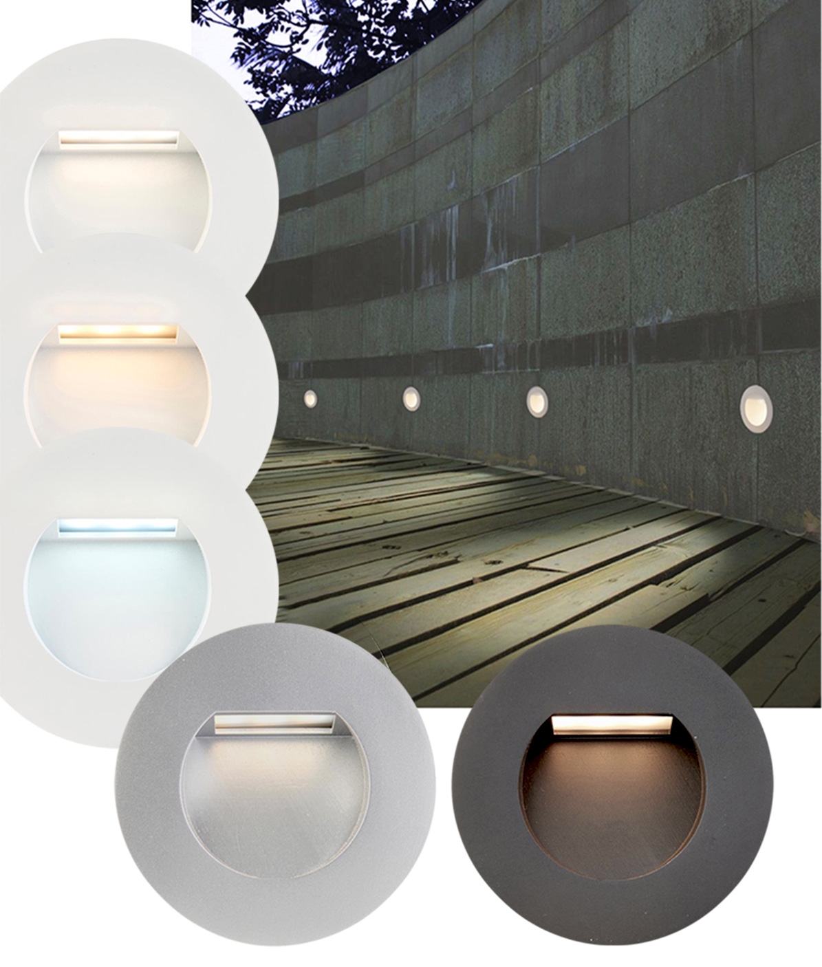 IP65 mains LED Low Level White Guide Light - 80mm Round. CCT switch to ...